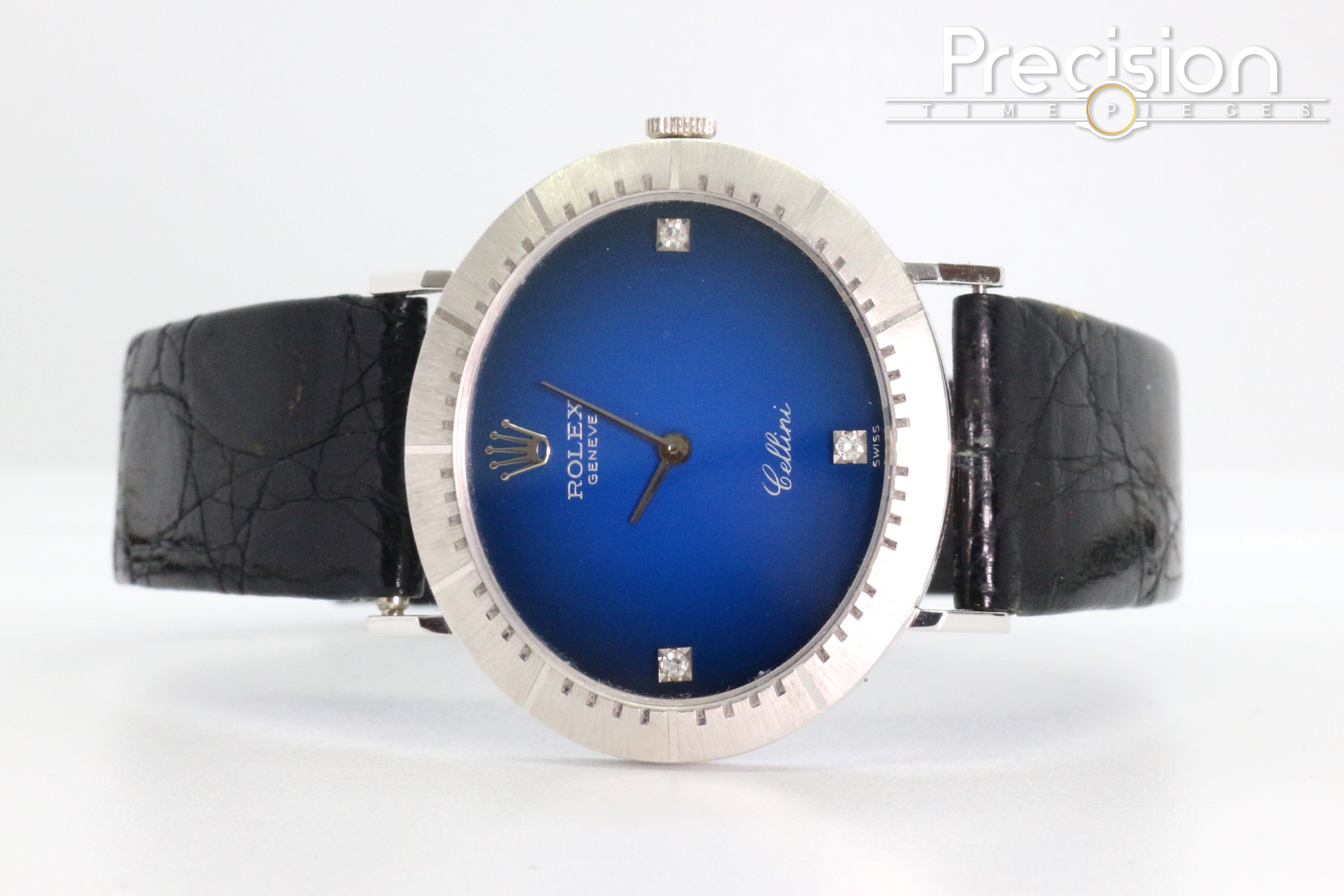 Rolex Cellini Ref: 4083 Blue Vignette Dial ŵ Diamond Hour-Markers ...