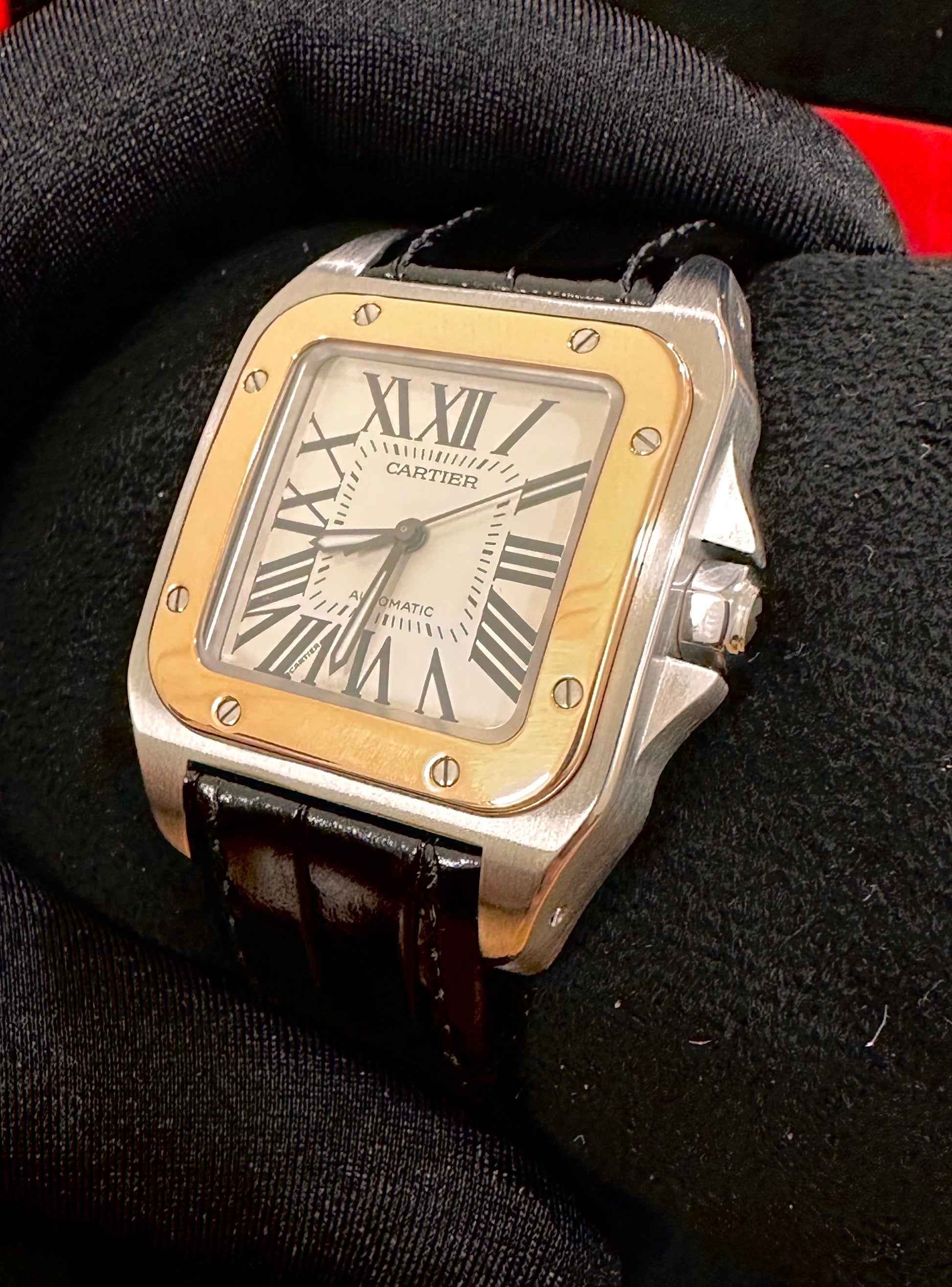 Cartier Santos 100 🔥Rare🔥 Rose Gold Two-Tone Medium Full Set 33mm Auto ...
